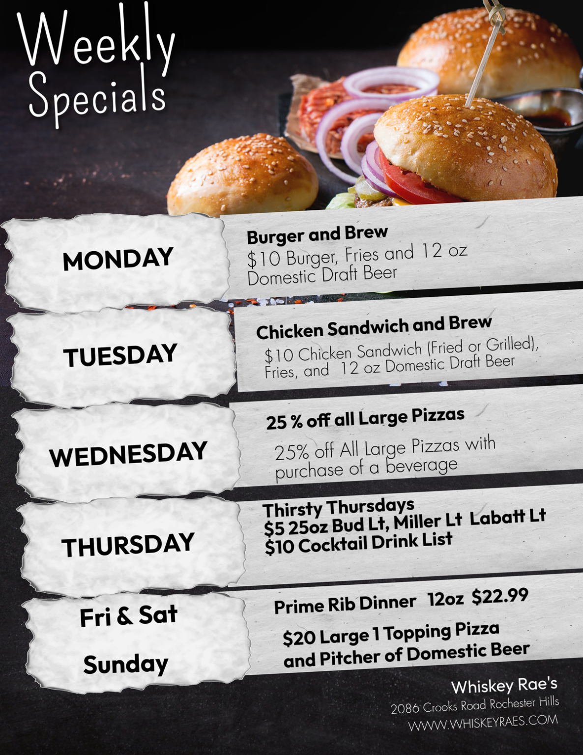 Menu - Whiskey Rae's